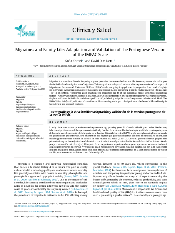 (PDF) Migraines and Family Life: Adaptation and Validation of the ...