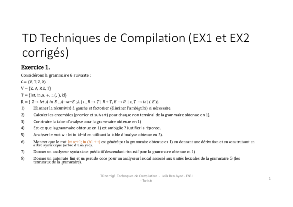 (PDF) TD1 corrigé Techniques de Compilation