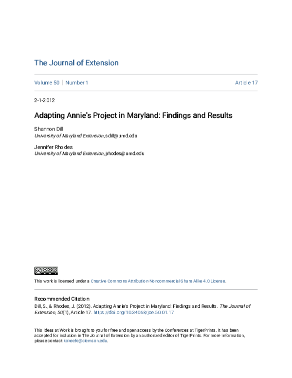 (PDF) Empowering Farmwomen: Outcomes of Annie's Project in Maryland