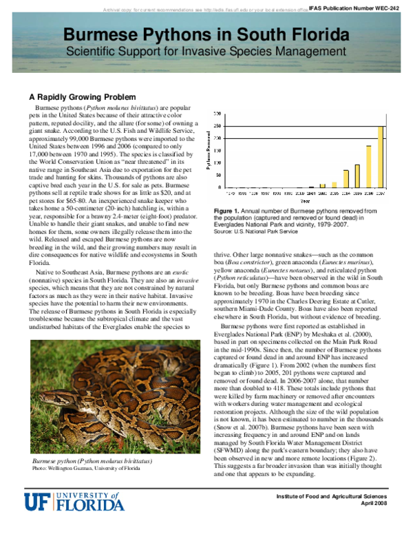 (PDF) Burmese Pythons in South Florida: Scientific Support for Invasive ...