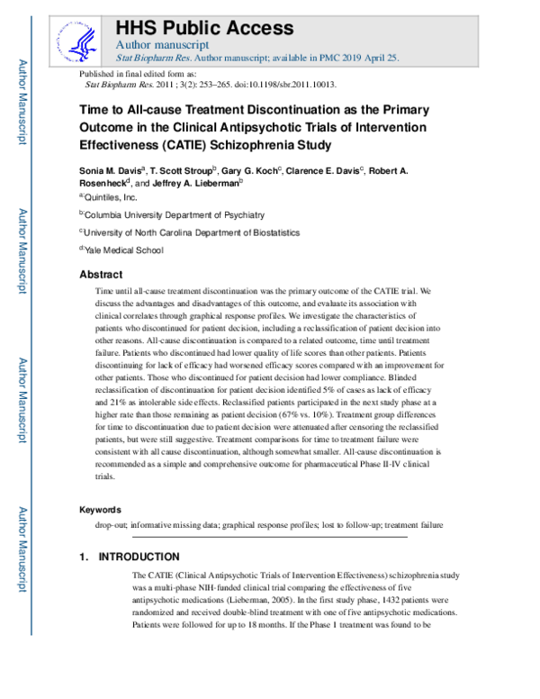 (PDF) Time to All-Cause Treatment Discontinuation as the Primary Outcome in the Clinical ...