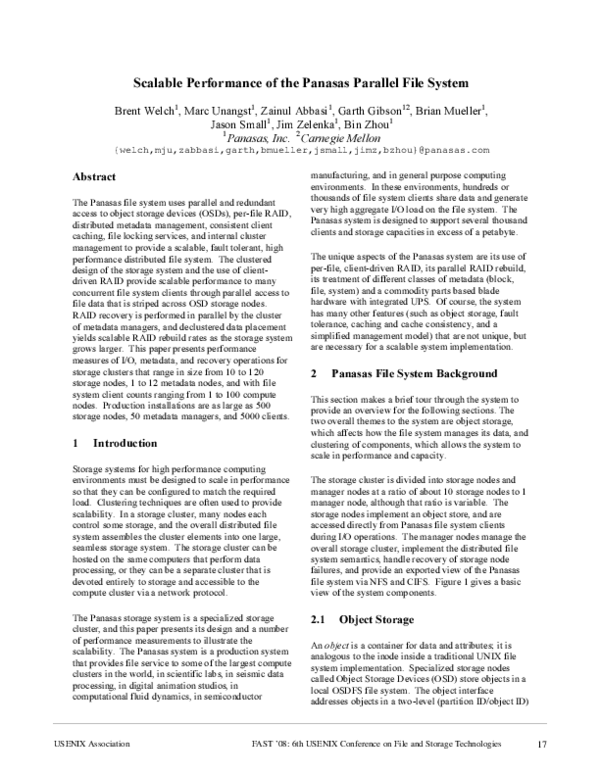 (PDF) Scalable Performance of the Panasas Parallel File System