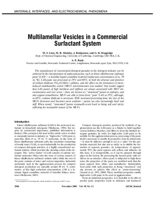 (PDF) Multilamellar vesicles in a commercial surfactant system