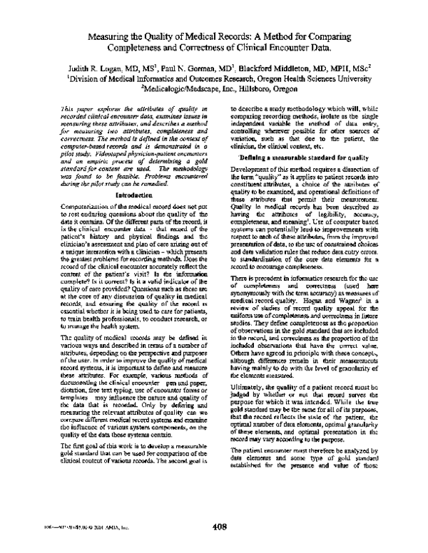 (PDF) Measuring the quality of medical records: a method for comparing ...