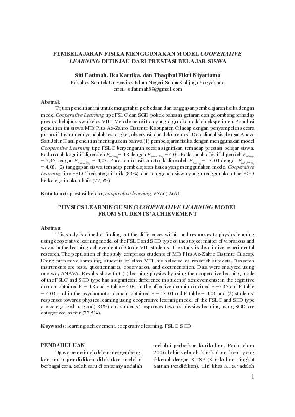 (PDF) Pembelajaran Fisika Menggunakan Model Cooperative Learning ...