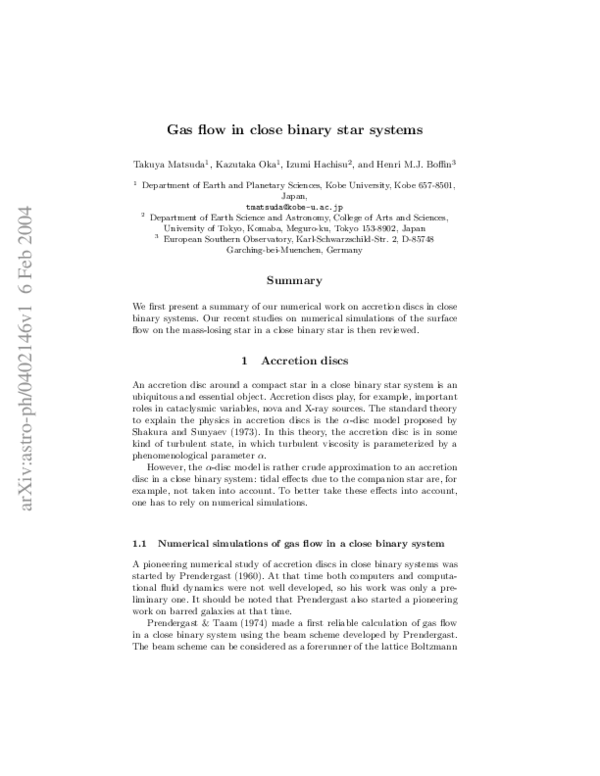 (PDF) Gas flow in close binary star systems | Takuya Matsuda - Academia.edu