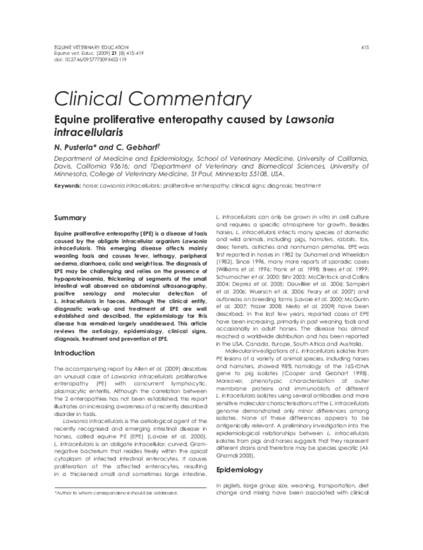 (PDF) Equine proliferative enteropathy caused by Lawsonia intracellularis
