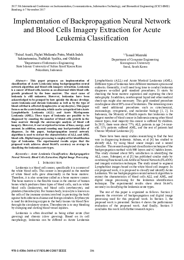 (PDF) Implementation of Backpropagation Neural Network and Blood Cells Imagery Extraction for ...