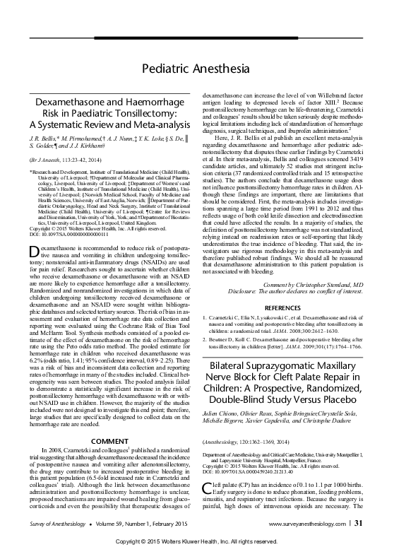 (PDF) Bilateral suprazygomatic maxillary nerve blocks vs. infraorbital ...