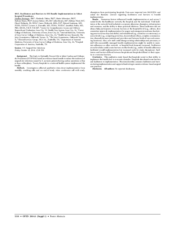 (PDF) 1015Facilitators and Barriers to SSI Bundle Implementation in ...