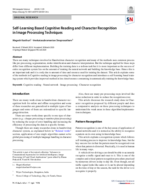 (PDF) Self-Learning Based Cognitive Reading and Character Recognition ...