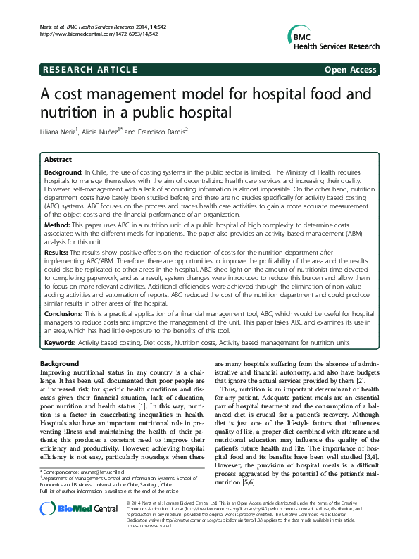 (PDF) A cost management model for hospital food and nutrition in a ...