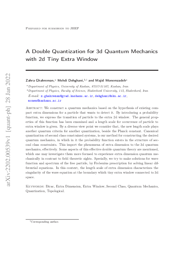 (PDF) A Double Quantization for 3d Quantum Mechanics with 2d Tiny Extra ...