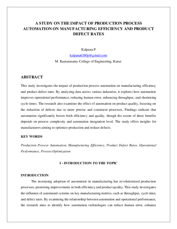 (PDF) A STUDY ON THE IMPACT OF PRODUCTION PROCESS AUTOMATION ON ...