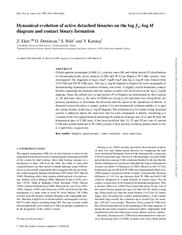 (PDF) Dynamical evolution of active detached binaries on the log Jo–log ...