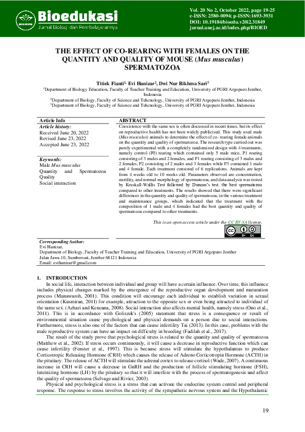 (PDF) The Effect of Co-rearing with Females on the Quantity and Quality ...