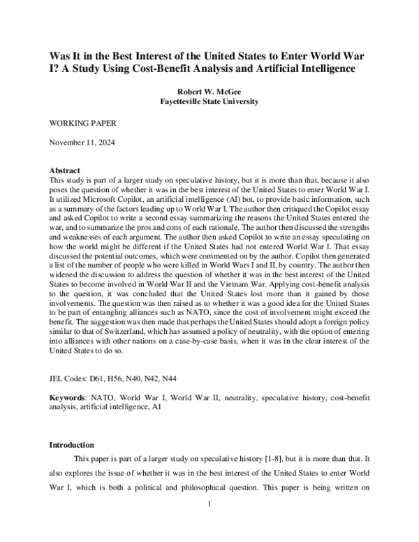 (PDF) Was It in the Best Interest of the United States to Enter World ...