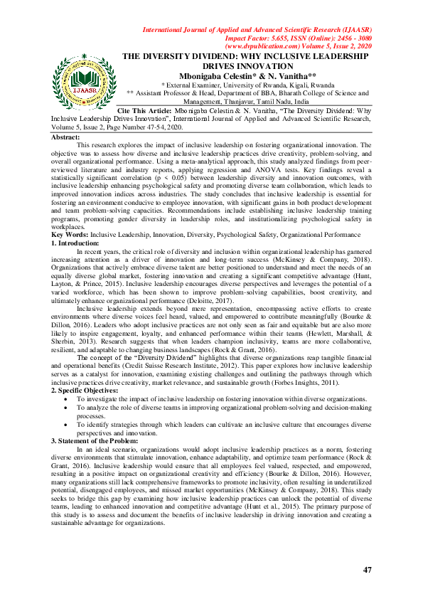 (PDF) THE DIVERSITY DIVIDEND: WHY INCLUSIVE LEADERSHIP DRIVES INNOVATION