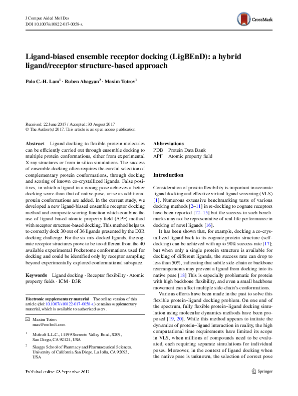 (PDF) Ligand-biased ensemble receptor docking (LigBEnD): a hybrid ...