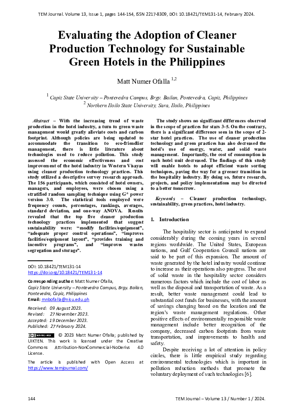 (PDF) Evaluating the Adoption of Cleaner Production Technology for ...