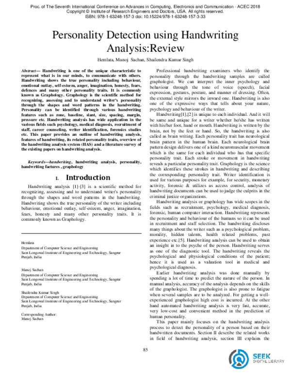 (PDF) Personality Detection using Handwriting Analysis Review