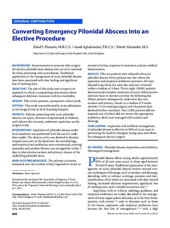 (PDF) Converting Emergency Pilonidal Abscess Into an Elective Procedure
