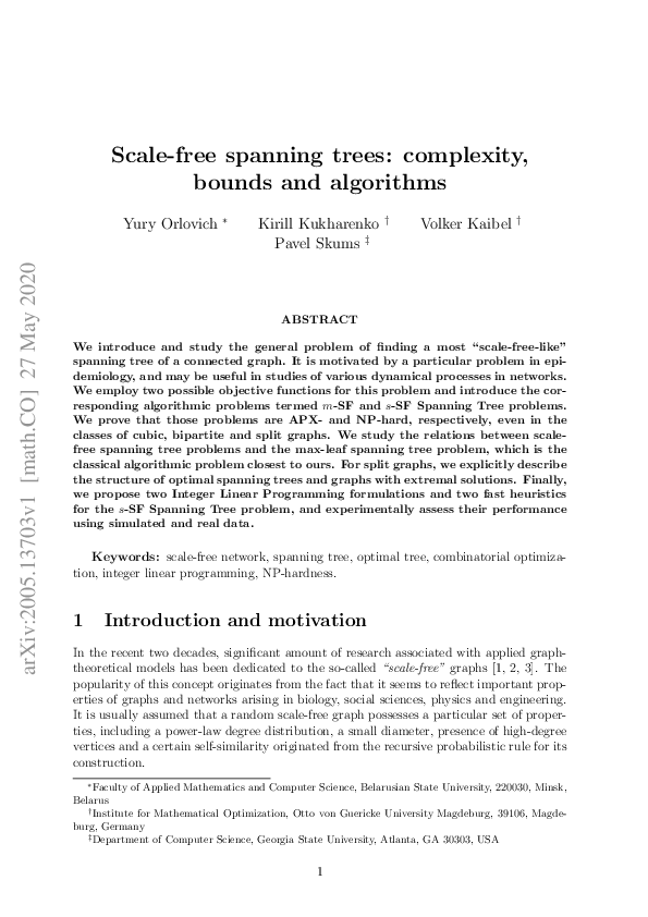 (PDF) Scale-free spanning trees: complexity, bounds and algorithms | Yury Orlovich - Academia.edu
