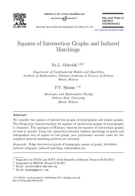 (PDF) Squares of Intersection Graphs and Induced Matchings | Yury ...