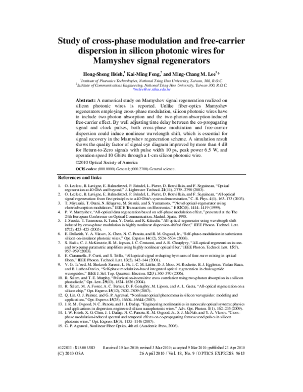 (PDF) Study of cross-phase modulation and free-carrier dispersion in ...