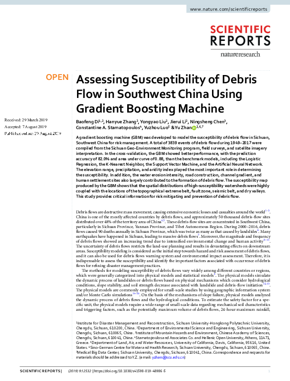 (PDF) Assessing Susceptibility of Debris Flow in Southwest China Using ...