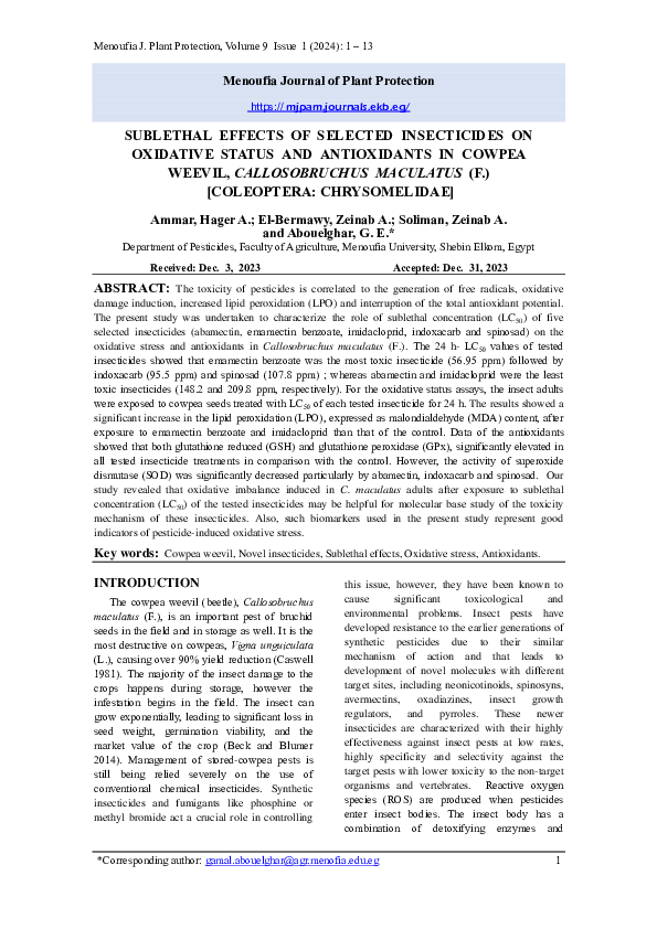 (PDF) Sublethal Effects of Selected Insecticides on Oxidative Status ...