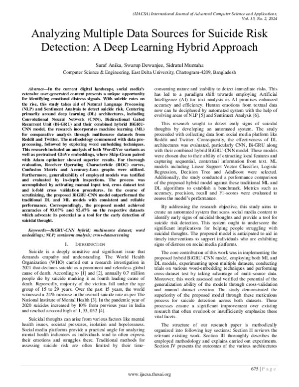 Pdf Analyzing Multiple Data Sources For Suicide Risk Detection A Deep Learning Hybrid Approach