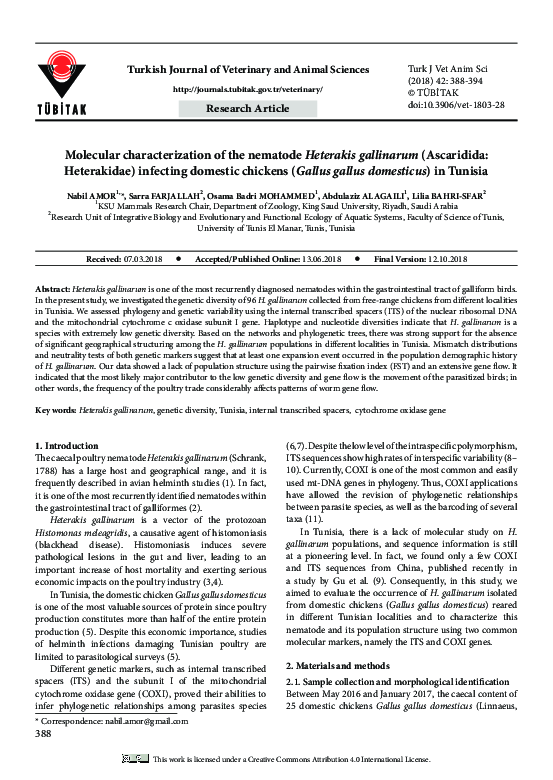 (PDF) Molecular characterization of the nematode Heterakis gallinarum ...