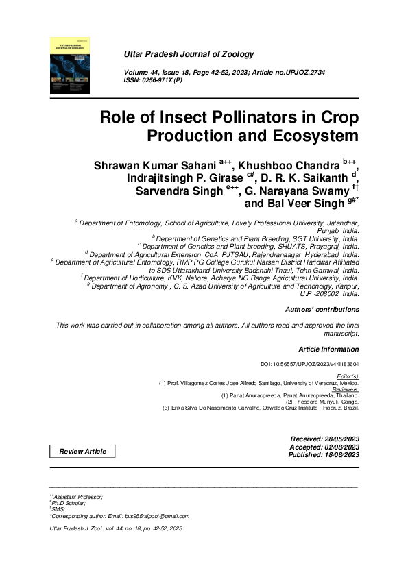 (PDF) Role of Insect Pollinators in Crop Production and Ecosystem