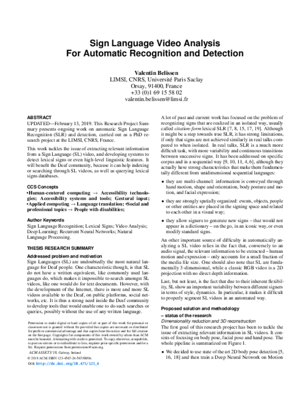 (PDF) Sign Language Video Analysis For Automatic Recognition and Detection | Valentin Belissen ...