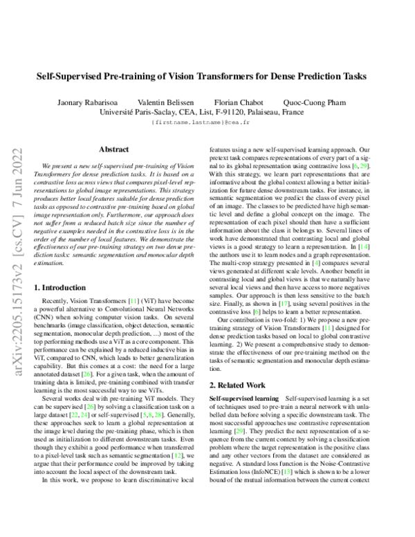 (PDF) Self-Supervised Pre-training of Vision Transformers for Dense ...
