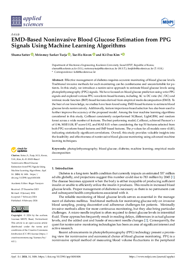 (PDF) EMD-Based Noninvasive Blood Glucose Estimation from PPG Signals Using Machine Learning ...