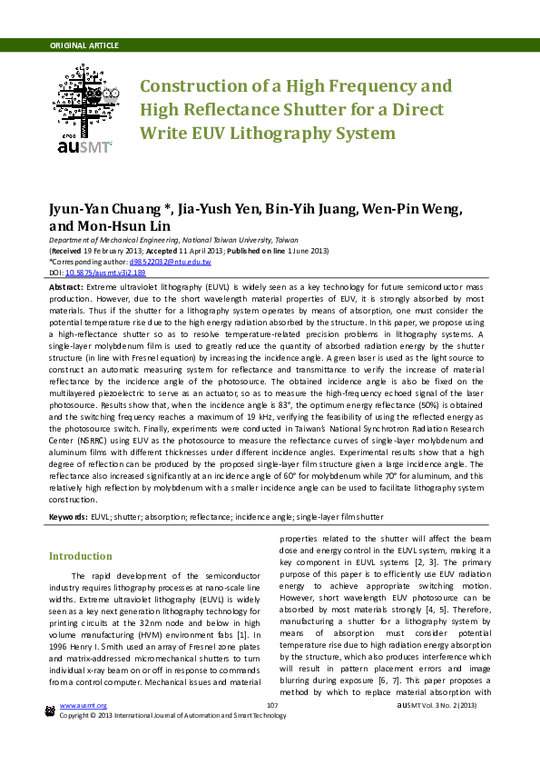 (PDF) Construction of a High Frequency and High Reflectance Shutter for ...