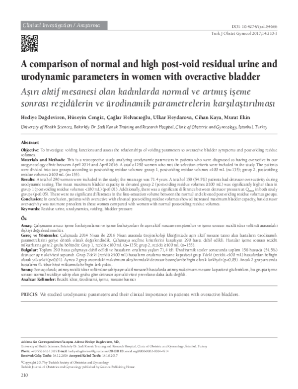 (PDF) A comparison of normal and high post-void residual urine and ...