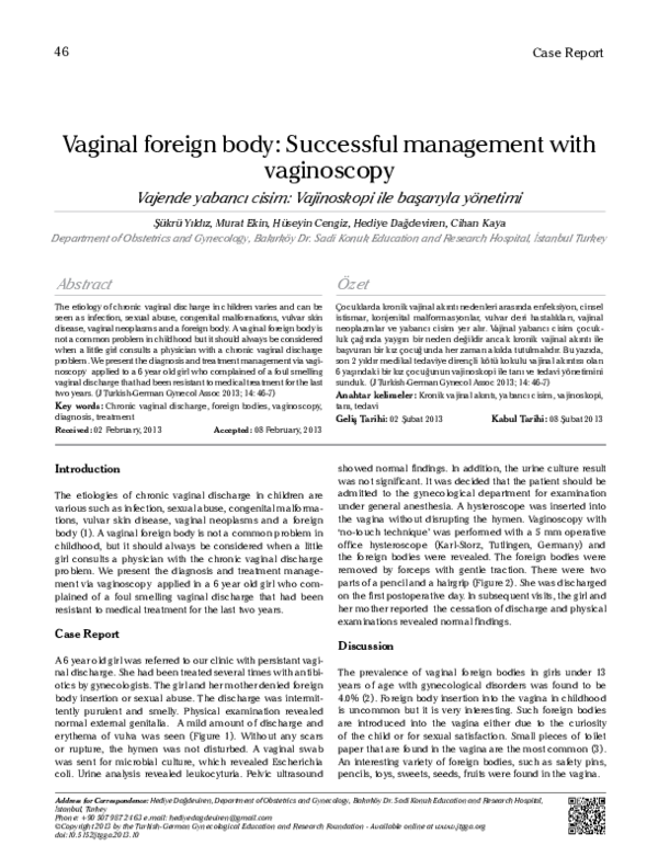 (PDF) Vaginal foreign body: Successful management with vaginoscopy ...