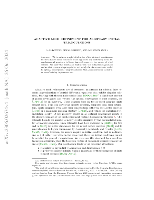 (PDF) Adaptive Mesh Refinement for arbitrary initial Triangulations