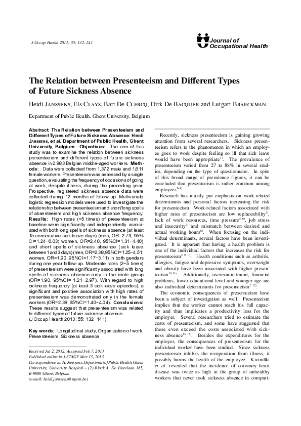 (PDF) The Relation between Presenteeism and Different Types of Future ...