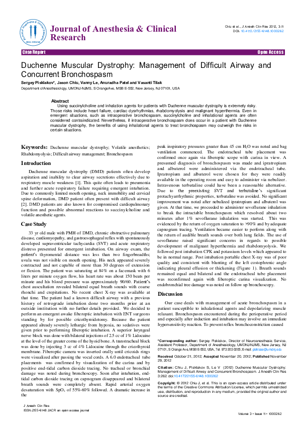 (PDF) Duchenne Muscular Dystrophy: Management of Difficult Airway and ...