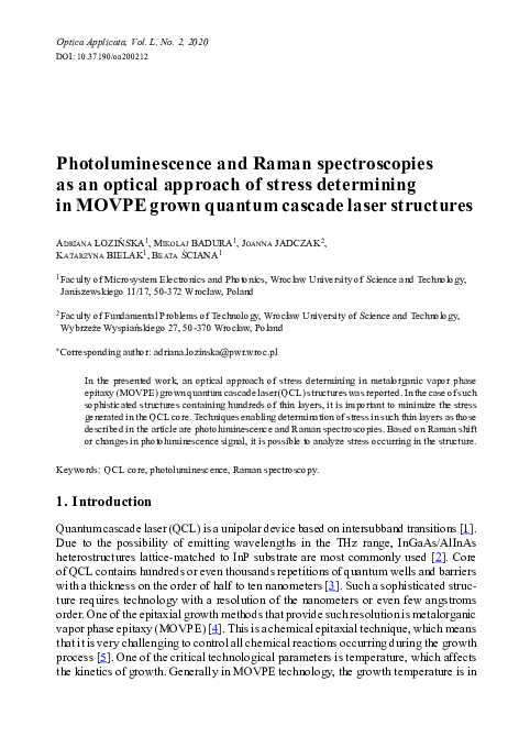 (PDF) Photoluminescence and Raman spectroscopies as an optical approach ...