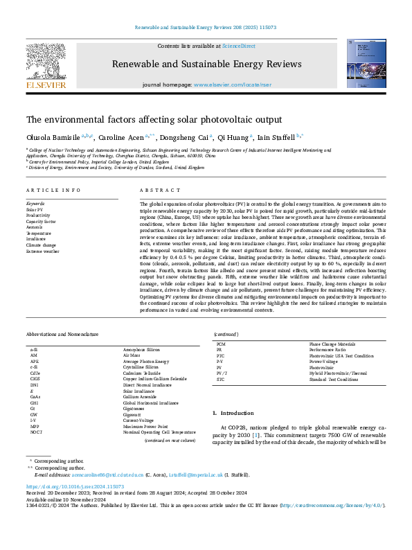 (PDF) The environmental factors affecting solar photovoltaic output