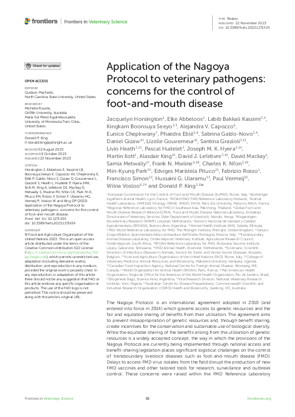 (PDF) Application of the Nagoya Protocol to veterinary pathogens: concerns for the control of ...