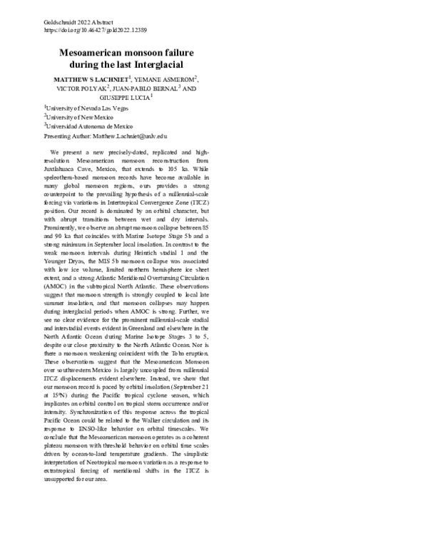 (PDF) Mesoamerican monsoon failure during the last Interglacial