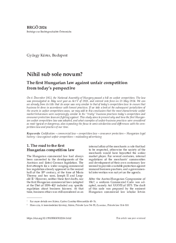 (PDF) Nihil sub sole novum? The first Hungarian law against unfair competition from today’s ...