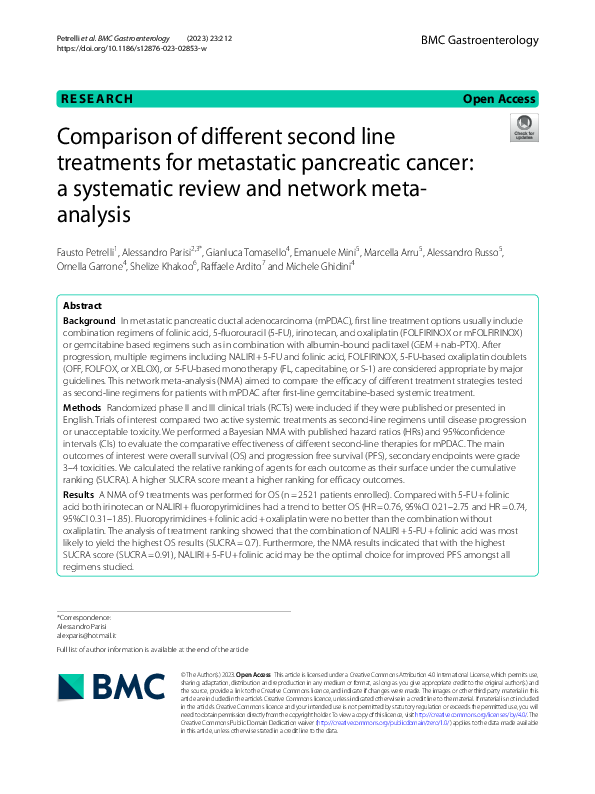 (PDF) Comparison of different second line treatments for metastatic pancreatic cancer: a ...