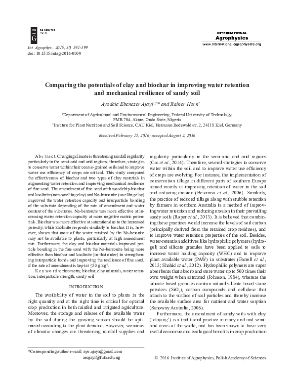 (PDF) Comparing the potentials of clay and biochar in improving water ...